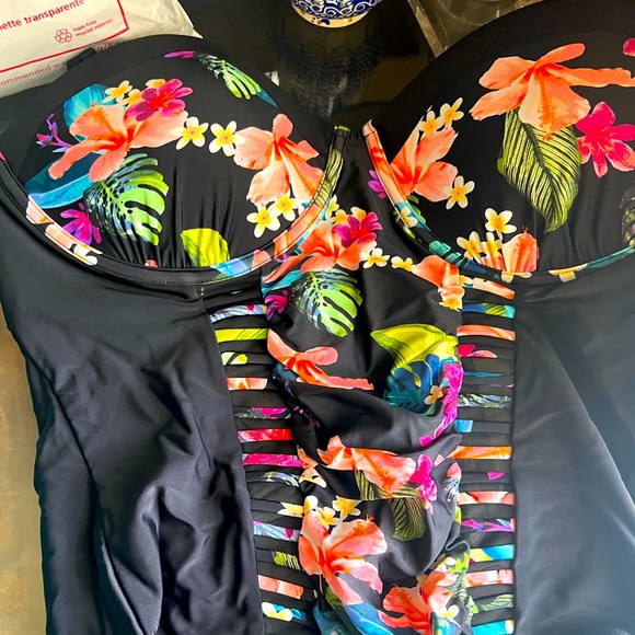 Swim | Nwt One Piece Multi Colored Bathing Suit Adjustable Straps Size ...